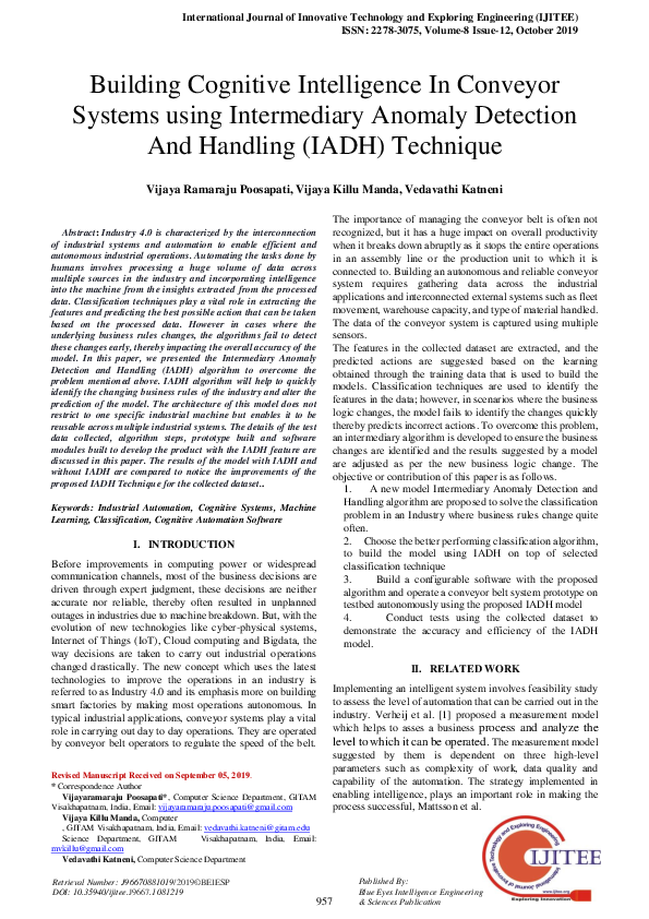 (PDF) Building Cognitive Intelligence In Conveyor Systems using Intermediary Anomaly Detection ...