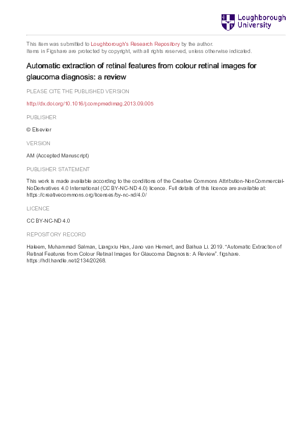 (PDF) Automatic extraction of retinal features from colour retinal images for glaucoma diagnosis ...