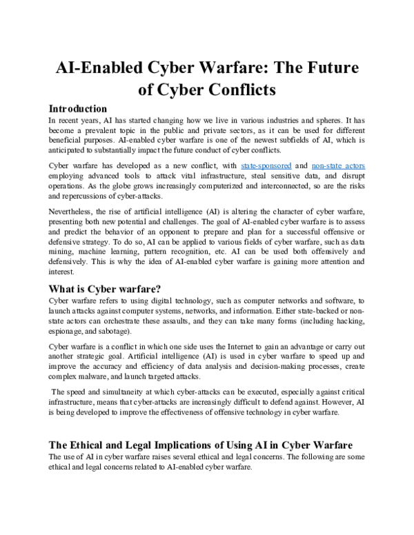 (DOC) AI-Enabled Cyber Warfare: The Future of Cyber Conflicts
