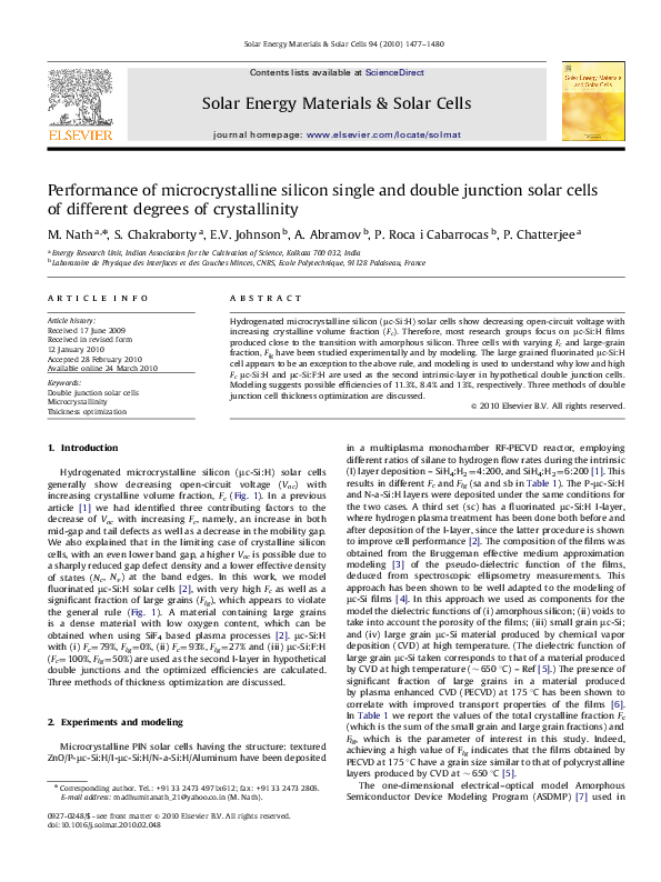 (PDF) Performance of microcrystalline silicon single and double ...