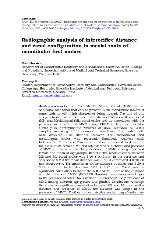 (PDF) Radiographic analysis of interorifice distance and canal ...