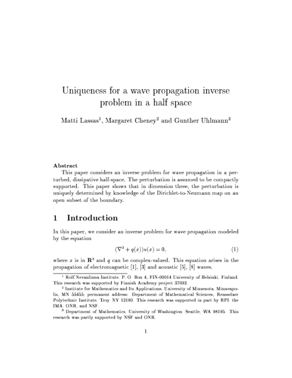 (PDF) Uniqueness for a wave propagation inverse problem in a half-space