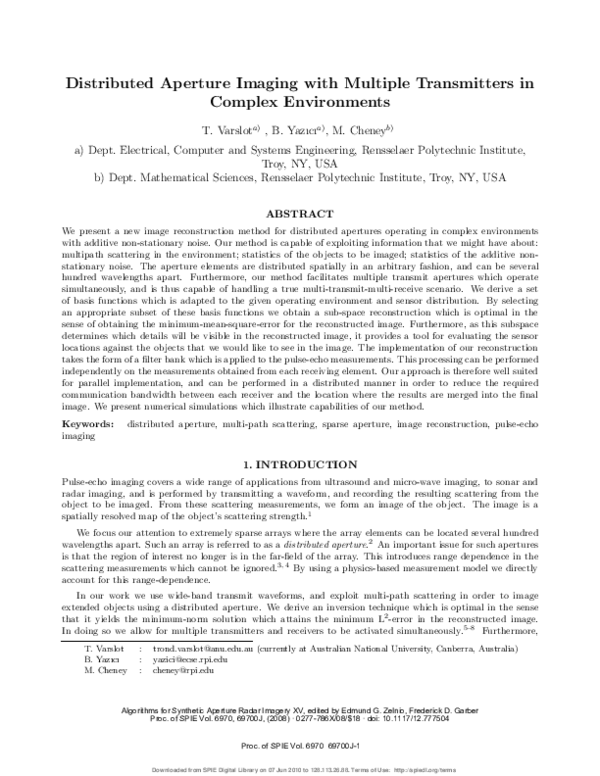 (PDF) Distributed aperture imaging with multiple transmitters in complex environments