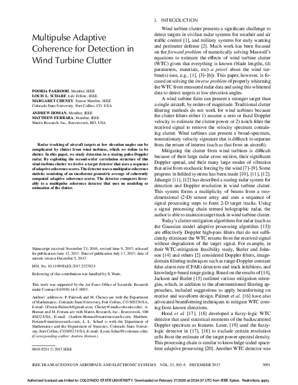 (PDF) Multipulse Adaptive Coherence for Detection in Wind Turbine Clutter