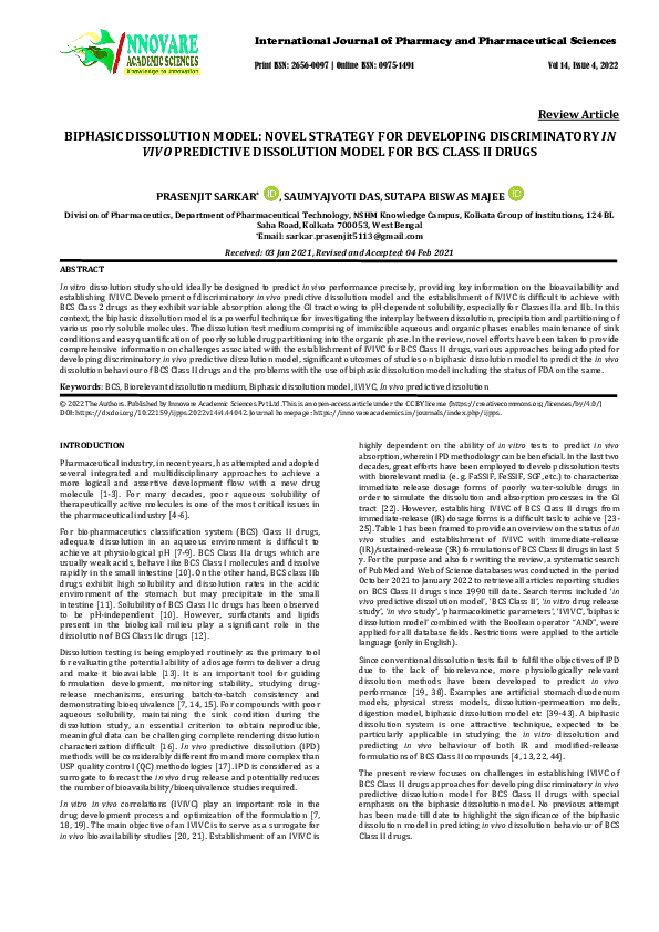 (PDF) BIPHASIC DISSOLUTION MODEL: NOVEL STRATEGY FOR DEVELOPING ...