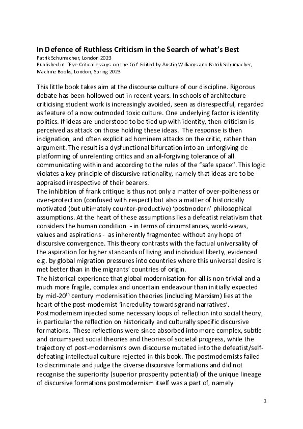(PDF) In Defence of Ruthless Criticism in the Search of what's Best
