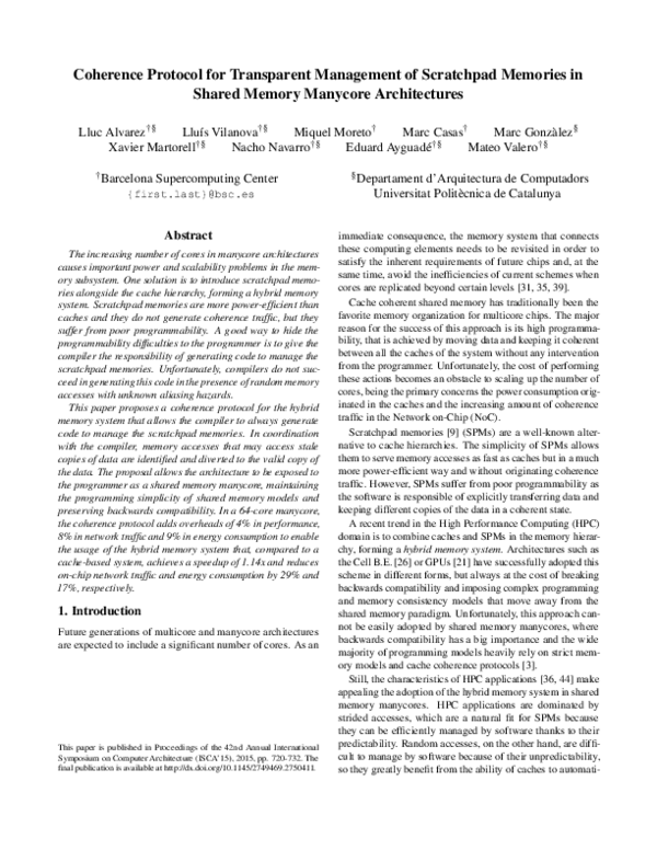 (PDF) Coherence protocol for transparent management of scratchpad memories in shared memory ...