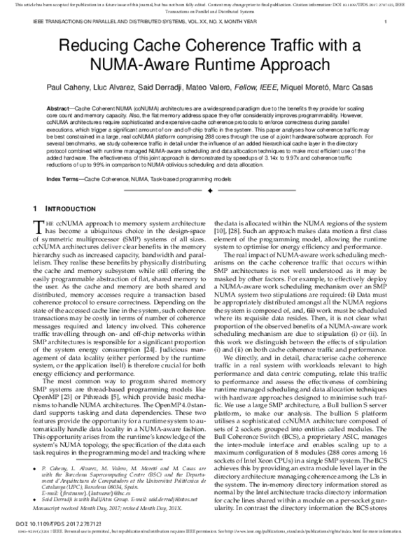 (PDF) Reducing Cache Coherence Traffic with a NUMA-Aware Runtime Approach