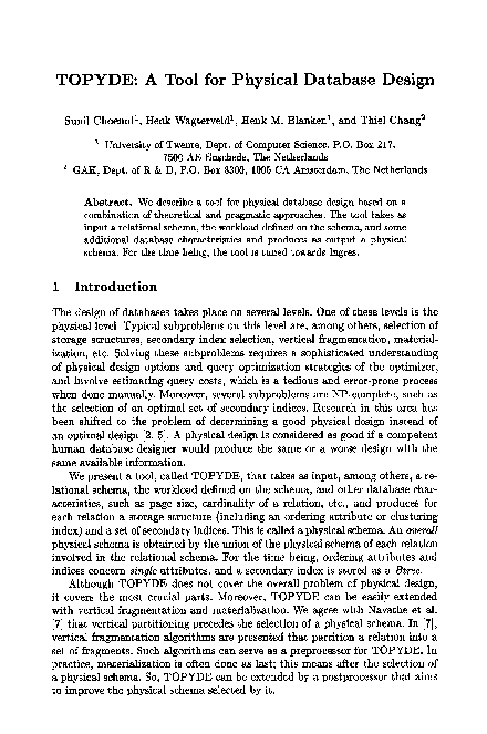 (PDF) TOPYDE: A tool for physical database design