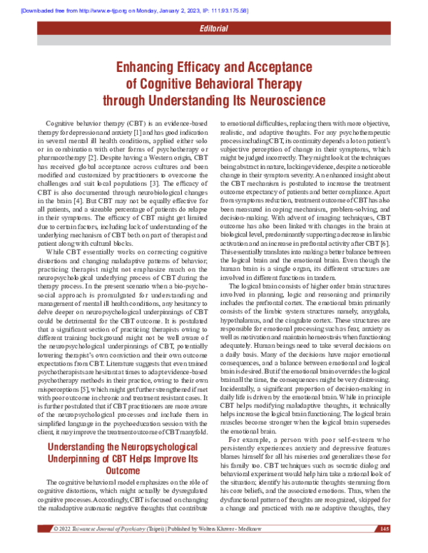 (PDF) Enhancing efficacy and acceptance of cognitive behavioral therapy through understanding ...