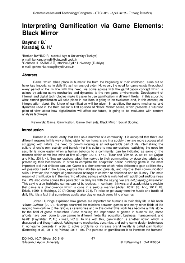 (PDF) Interpreting Gamification via Game Elements: Black Mirror