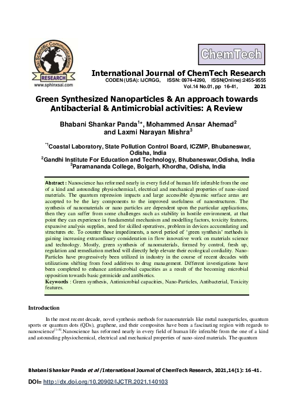 (PDF) Green Synthesized Nanoparticles & An approach towards Antibacterial & Antimicrobial ...