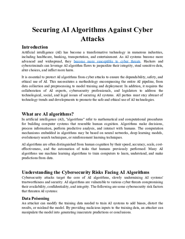 (DOC) Securing AI Algorithms Against Cyber Attacks