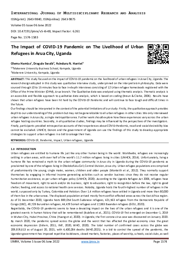 (PDF) The Impact of COVID-19 Pandemic on The Livelihood of Urban ...