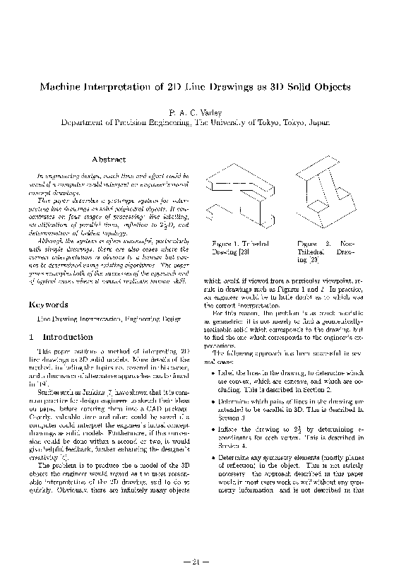 (PDF) Machine Interpretation of 2D Line Drawings as 3D Solid Objects