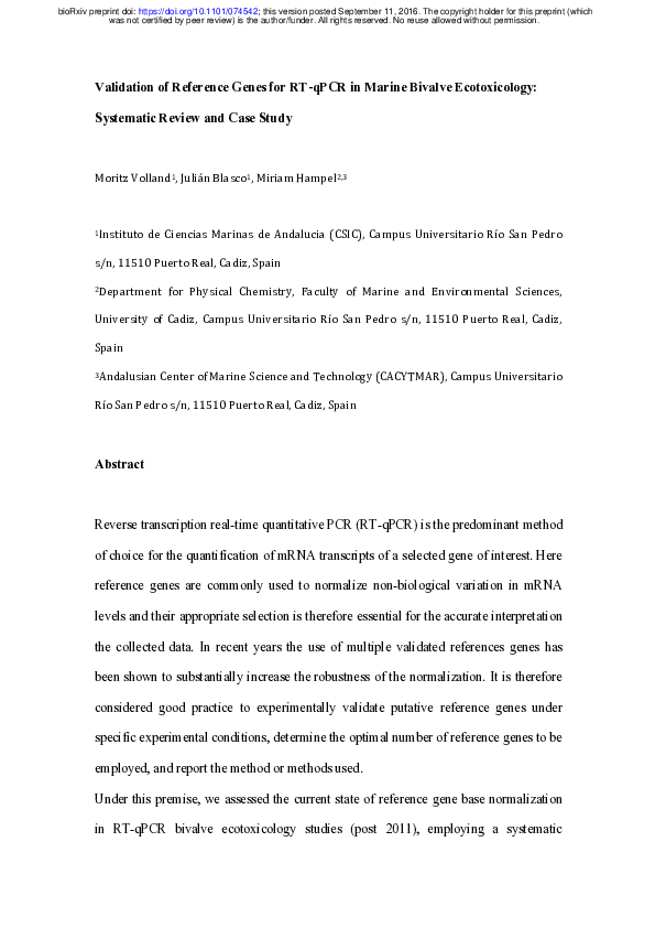 (PDF) Validation of reference genes for RT-qPCR in marine bivalve ecotoxicology: Systematic ...
