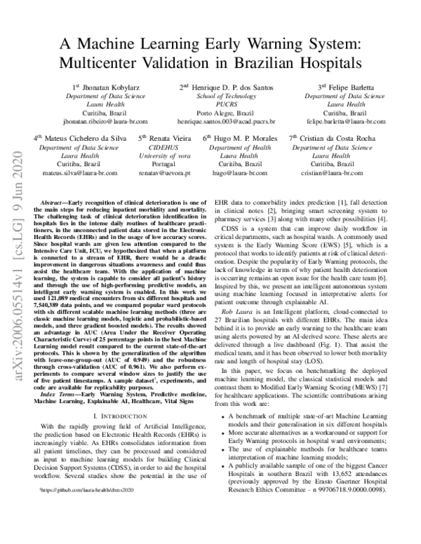 Pdf A Machine Learning Early Warning System Multicenter Validation