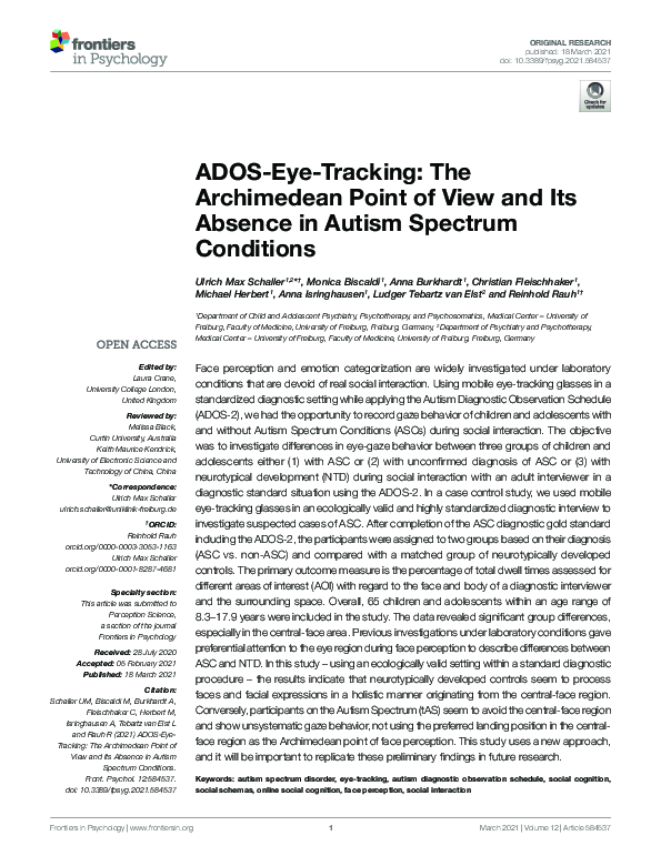(PDF) ADOS-Eye-Tracking: The Archimedean Point of View and Its Absence ...