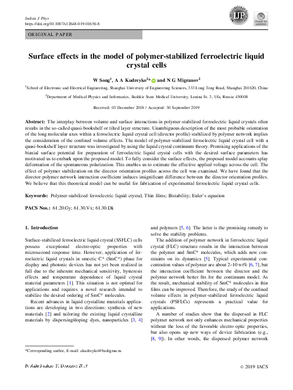 (PDF) Surface effects in the model of polymer-stabilized ferroelectric liquid crystal cells