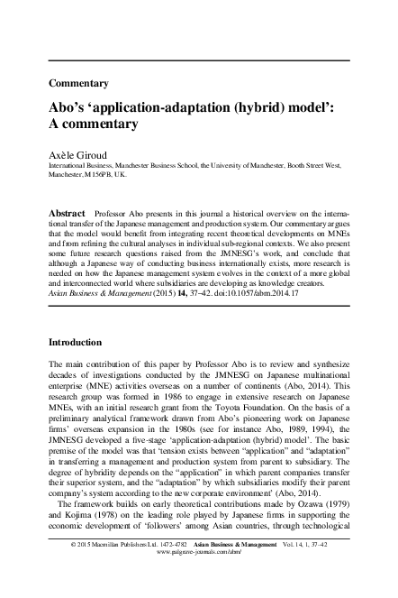 (PDF) Abo’s ‘application-adaptation (hybrid) model’: A commentary ...