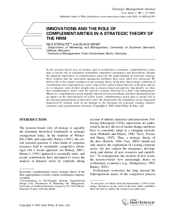 (PDF) Innovations and the role of complementarities in a strategic ...