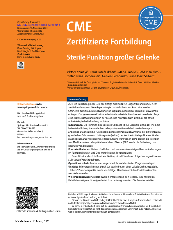 (PDF) Sterile Punktion großer Gelenke