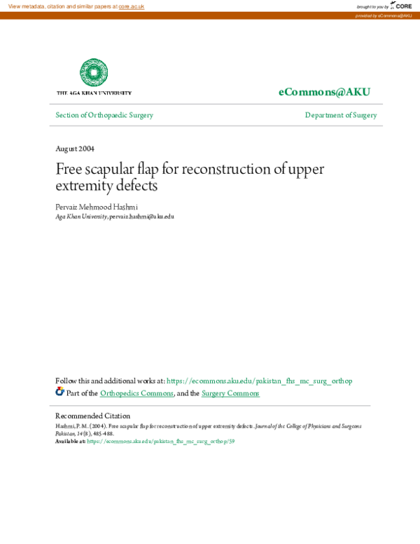 (PDF) Free scapular flap for reconstruction of upper extremity defects