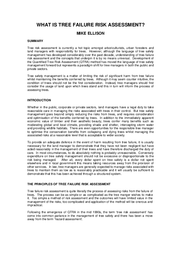 (PDF) What is Tree Failure Risk Assessment?