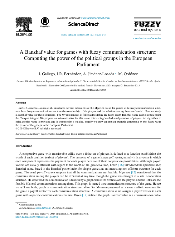 (PDF) A Banzhaf value for games with fuzzy communication structure ...