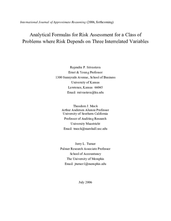 (PDF) Analytical formulas for risk assessment for a class of problems ...