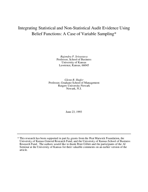 (PDF) Integrating statistical and nonstatistical audit evidence using belief functions: A case ...