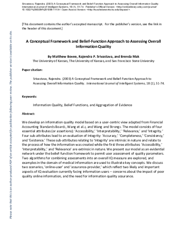 Pdf A Conceptual Framework And Belief Function Approach To Assessing Overall Information