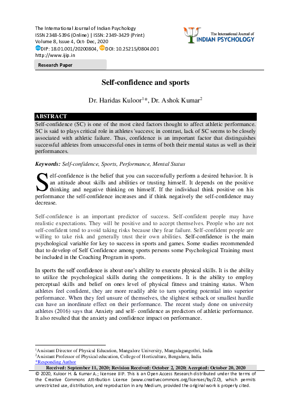 (PDF) Self-confidence and sports