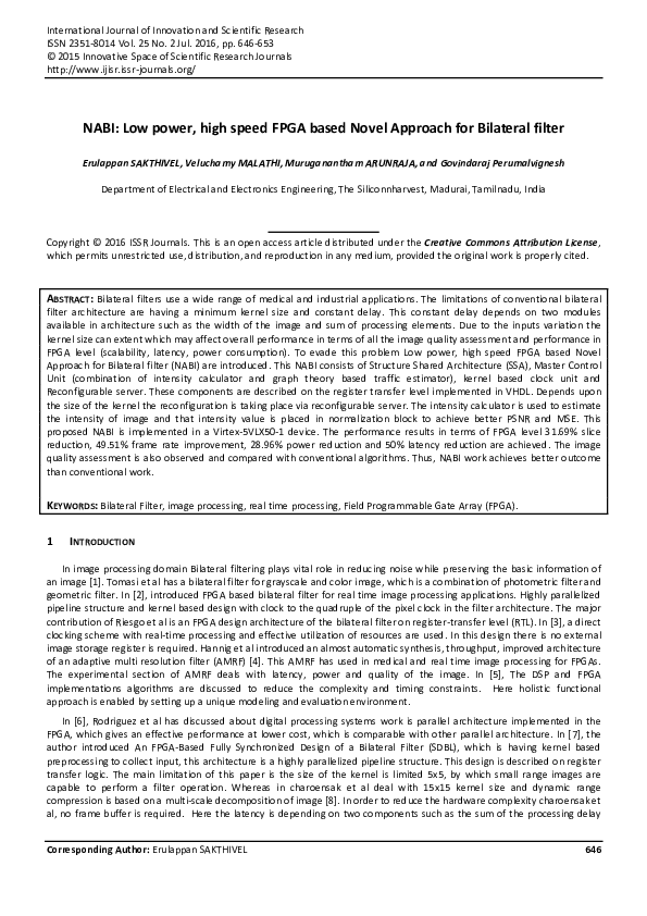 (PDF) NABI: Low power, high speed FPGA based Novel Approach for Bilateral filter