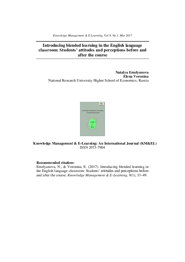 (PDF) Introducing blended learning in the English language classroom: Students’ attitudes and ...