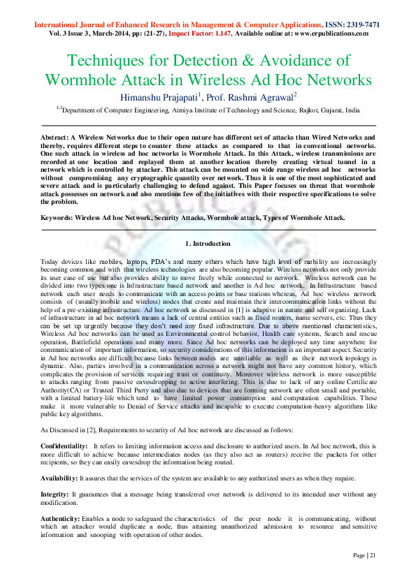 (PDF) Techniques For Detection & Avoidance Of Wormhole Attack In ...