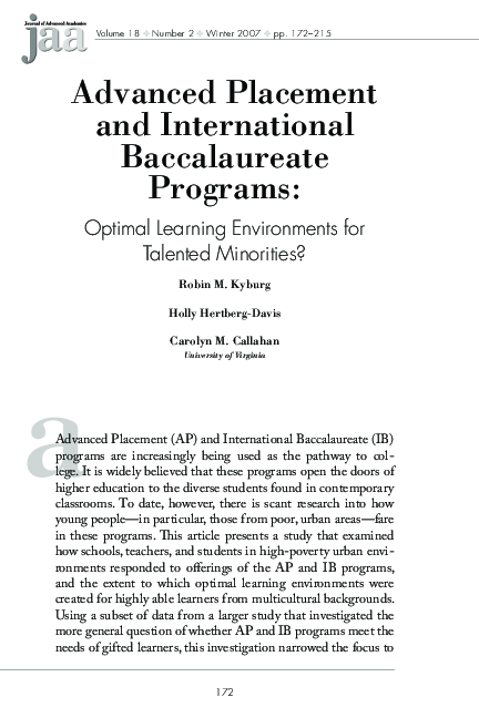 (PDF) Advanced Placement and International Baccalaureate Programs: Optimal Learning Environments ...