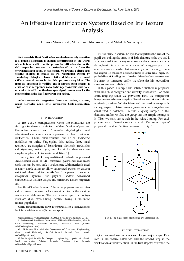 (PDF) An Effective Identification Systems Based on Iris Texture Analysis