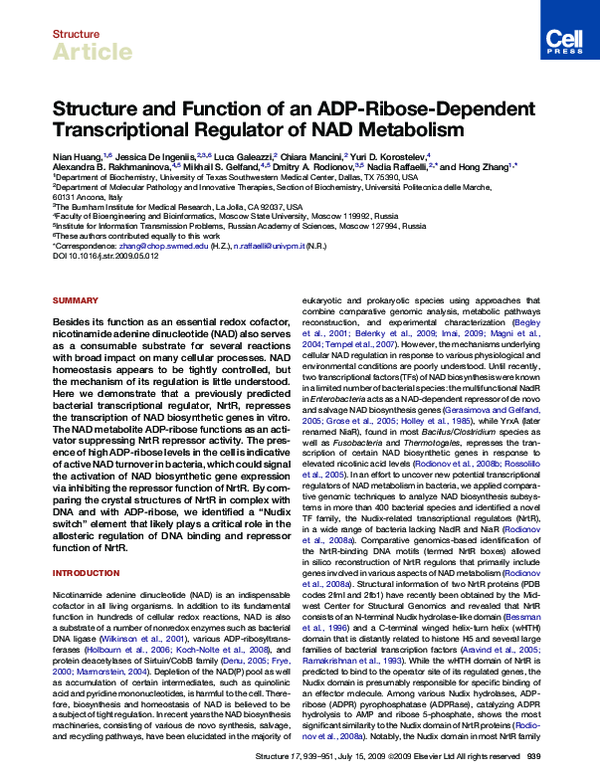 (PDF) Structure and Function of an ADP-Ribose-Dependent Transcriptional ...