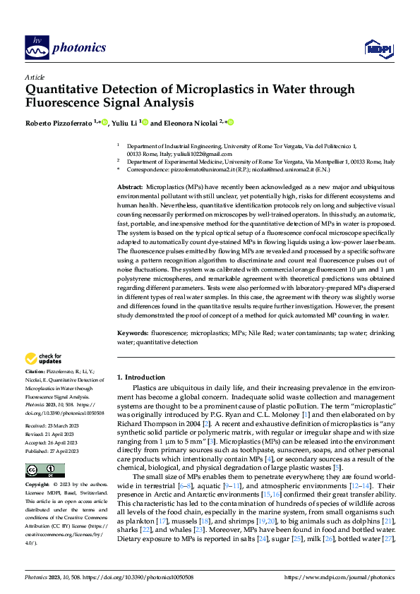 (PDF) Quantitative Detection of Microplastics in Water through Fluorescence Signal Analysis