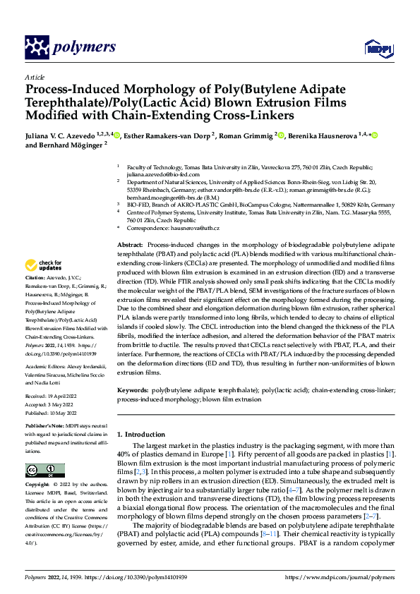 (PDF) Process-Induced Morphology of Poly(Butylene Adipate Terephthalate ...