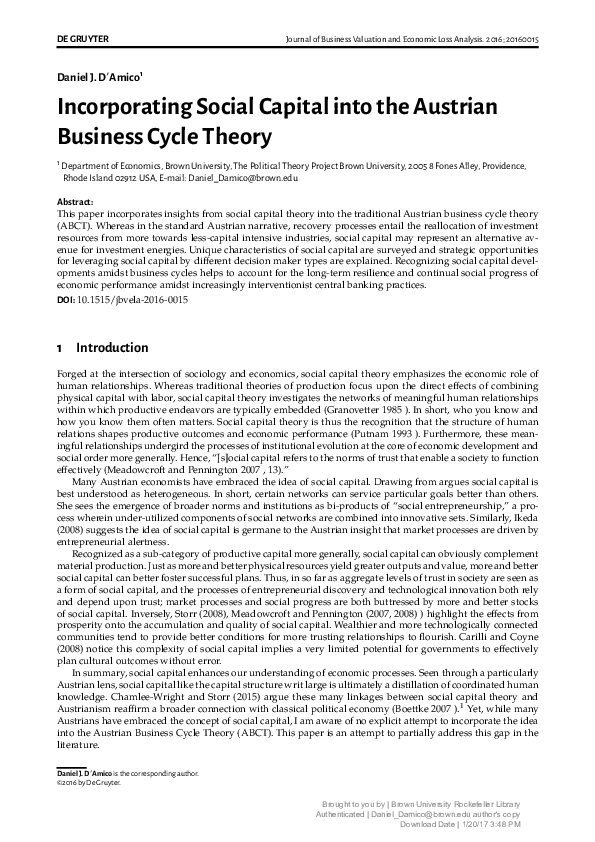 (PDF) Incorporating Social Capital into the Austrian Business Cycle Theory