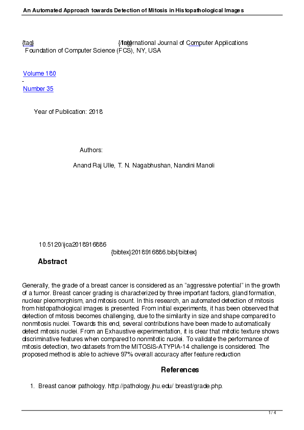 Pdf An Automated Approach Towards Detection Of Mitosis In
