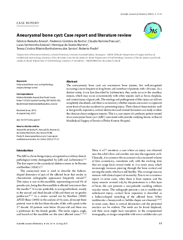 Pdf Aneurysmal Bone Cyst Case Report And Literature Review Teresa