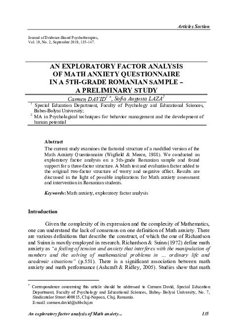 (PDF) Math Anxiety Questionnaire--Modified; Romanian Version