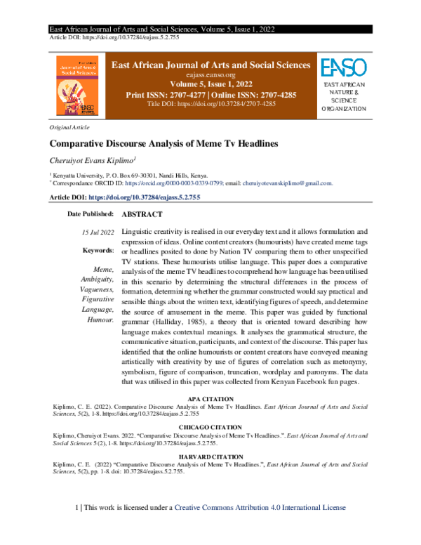 (PDF) Comparative Discourse Analysis of Meme Tv Headlines