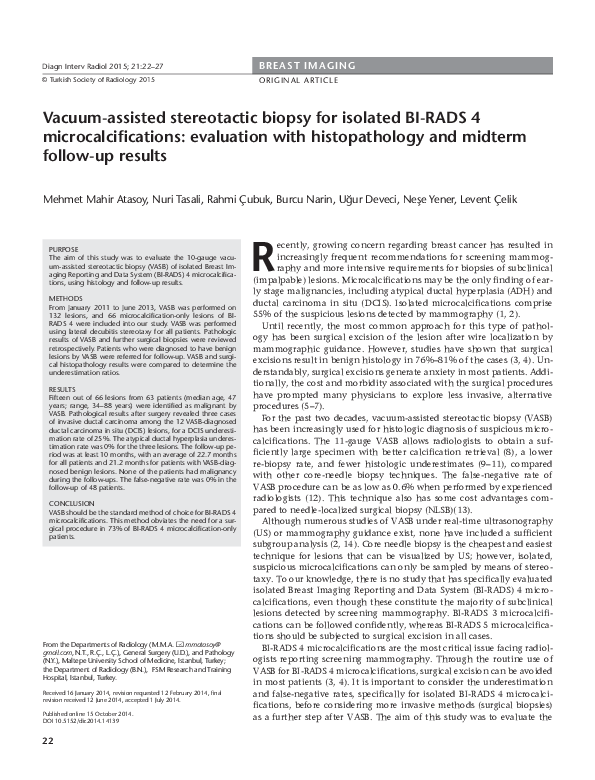 (PDF) Vacuum-assisted stereotactic biopsy for isolated BI-RADS 4 ...