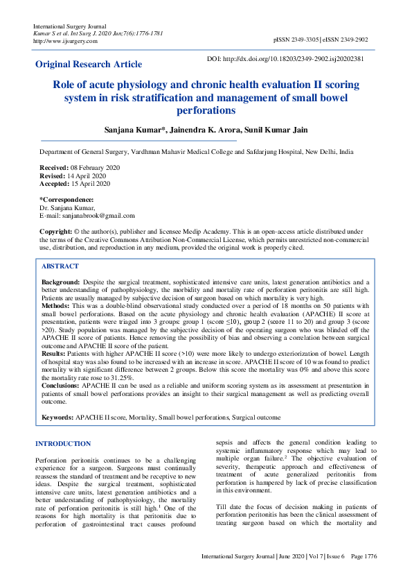 (PDF) Role of acute physiology and chronic health evaluation II scoring ...