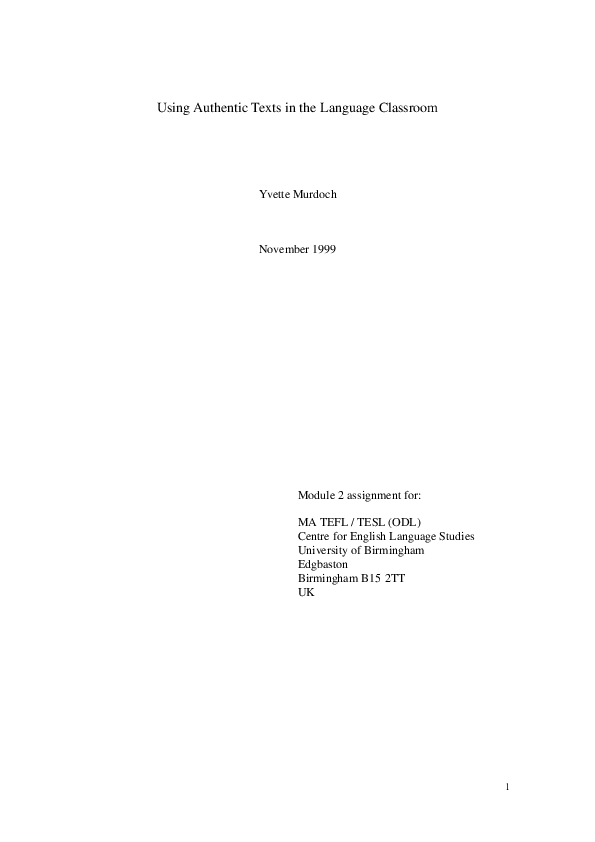 (PDF) Using Authentic Texts in the Language Classroom