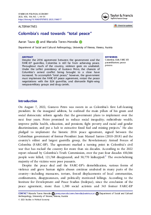 (PDF) Colombia's road towards "total peace"